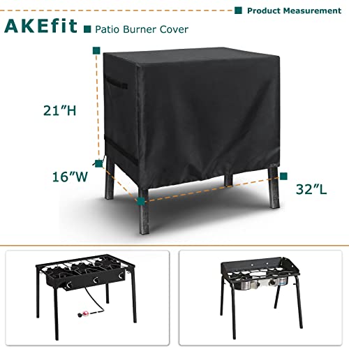 AKEfit Patio Stove Burner Covers, Outdoor Grill Cover for Camp Chef 2 Burners Stove, Heavy Duty Waterproof Protector for EX60LW EX60PP, 32''L x 16''W x 21''H, Black