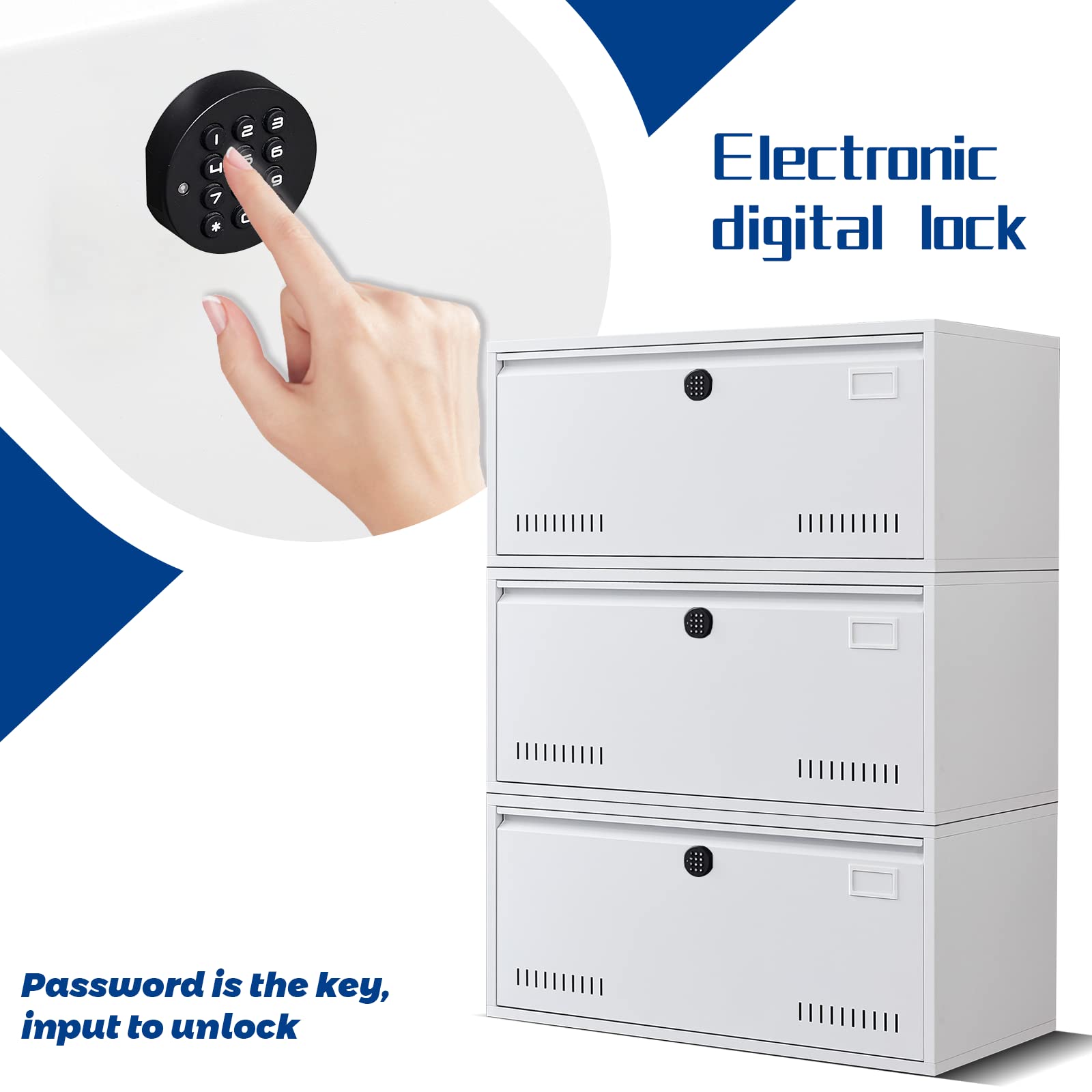 Warmiehomy Metal Lateral File Cabinet for Home Office with Electronic Digital Lock White Filing Cabinet Storage Cabinet Organizer fits A4/Letter/Legal Size Printer Stand