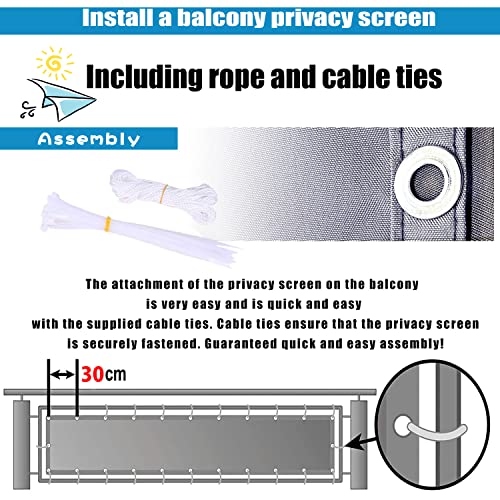 YangAera Balcony Privacy Screen Cover with Cable Ties & Ropes Weather-Resistant Waterproof Cover Screen Shield for Apartment Porch Outdoor Backyard Patio (Size: 3x14.8ft)-Stone Pattern