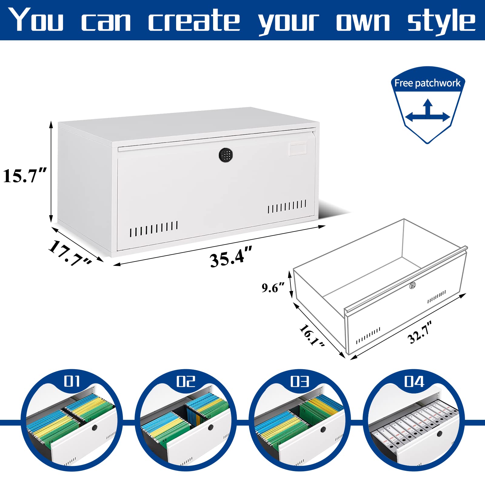 Warmiehomy Metal Lateral File Cabinet for Home Office with Electronic Digital Lock White Filing Cabinet Storage Cabinet Organizer fits A4/Letter/Legal Size Printer Stand