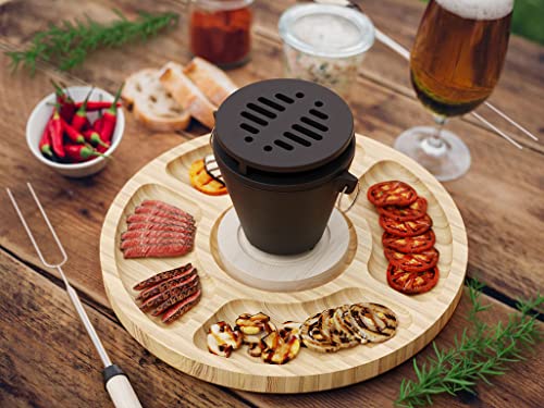 Mini Hibachi Grill Indoor - PuPu Platter Set Or Indoor Smores Kit With 2 Marshmallow Roasting Sticks For Fire Pit And A Bamboo Serving Tray - Smokeless Table Top Smores Maker