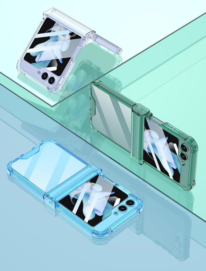 SHIEID Flip 5 Case with Hinge Protection, Galaxy Flip 5 Clear Airbag Case Built-in High-Transparency Soft Film for Phone Case for Galaxy Z Flip 5, Dark Green