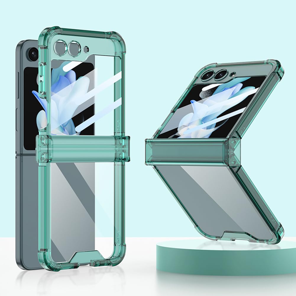 SHIEID Flip 5 Case with Hinge Protection, Galaxy Flip 5 Clear Airbag Case Built-in High-Transparency Soft Film for Phone Case for Galaxy Z Flip 5, Dark Green