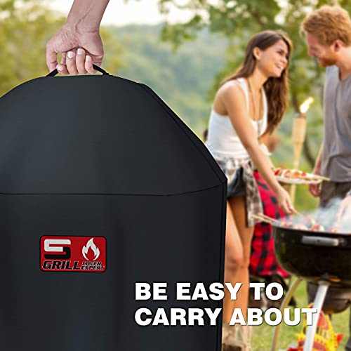 SJC 7150 Round Grill Cover Outdoor Fire Pit Cover, 43"(Tall) x 27" (Dia) Heavy Duty BBQ Cover Waterproof 300D Polyester with PU Coating,Dome Smoker Cover Black…