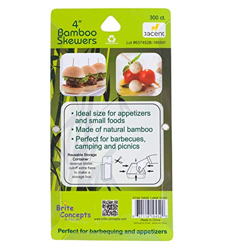 Jacent 4 Inch Appetizer Bamboo Skewers. 300 Count per Pack, 1-Pack