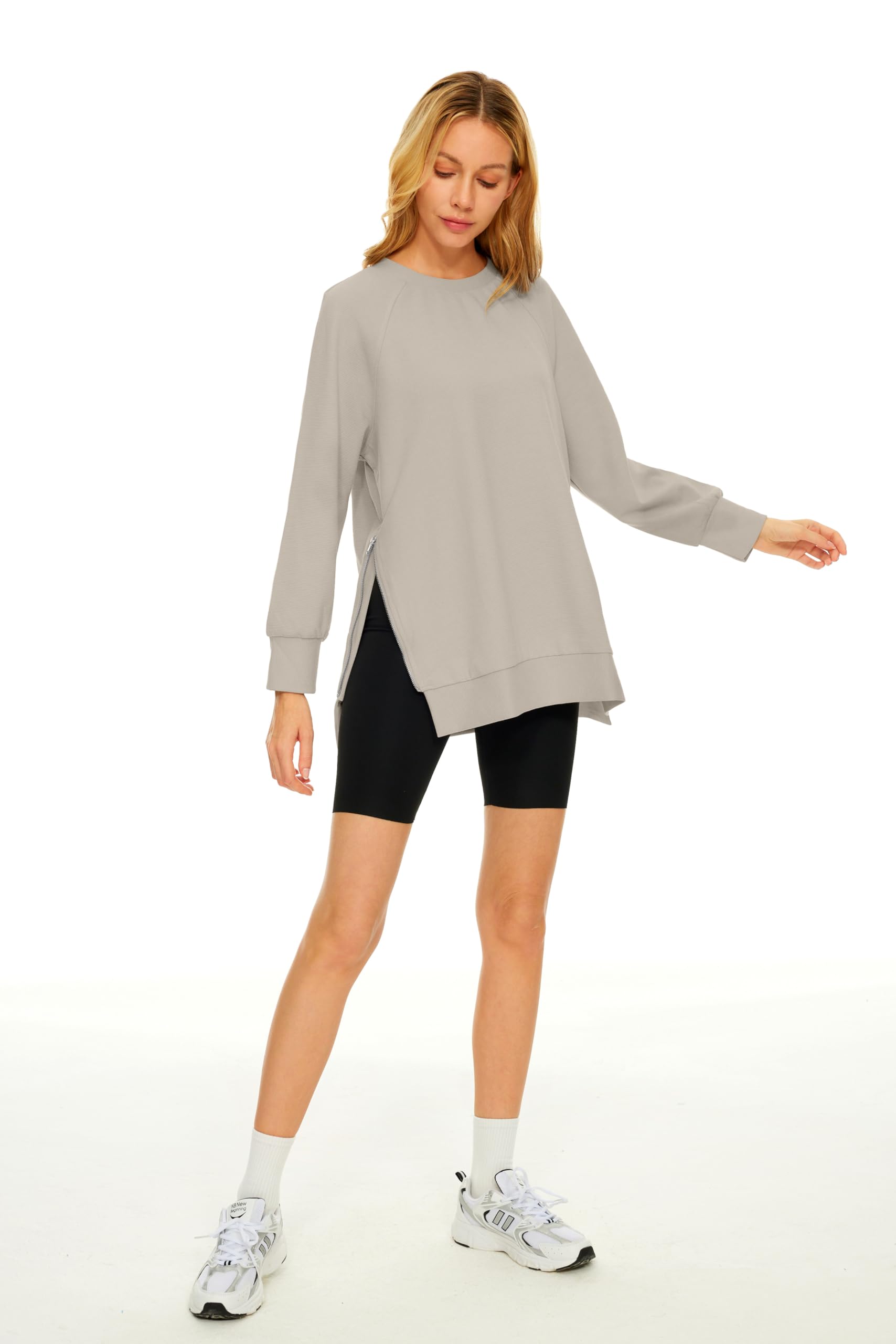 EFAN Womens Oversized Sweatshirts CrewNeck Pullover Soft Y2K Hoodies 2025 Fall Outfits Zipper Teen Girls Clothes Sweaters CreamGrey M