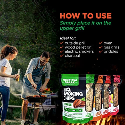 Tropical Spark - Wood Chips, Aromatic Smoker Wood Chips, Assorted Wood Chips for Smoker, Costa Rican Tropics Smoker Chips for Smoking, Grilling, Baking, Roasting, & Braising, 4 Pack