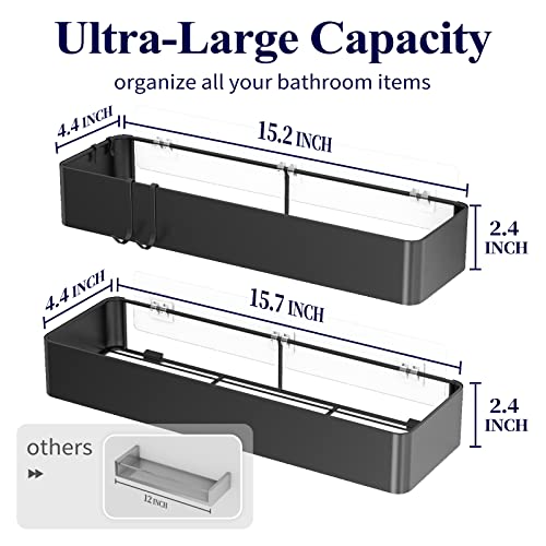 Kitsure Shower Caddy - 2 Pack 2 Soap Holder Rustproof Shower Organizer Drill-Free Shower Shelf inside Shower Large Capacity Durable Stainless Steel Shower Rack 4 Hooks Black 4.9Inchx15.7Inchx2.4Inch