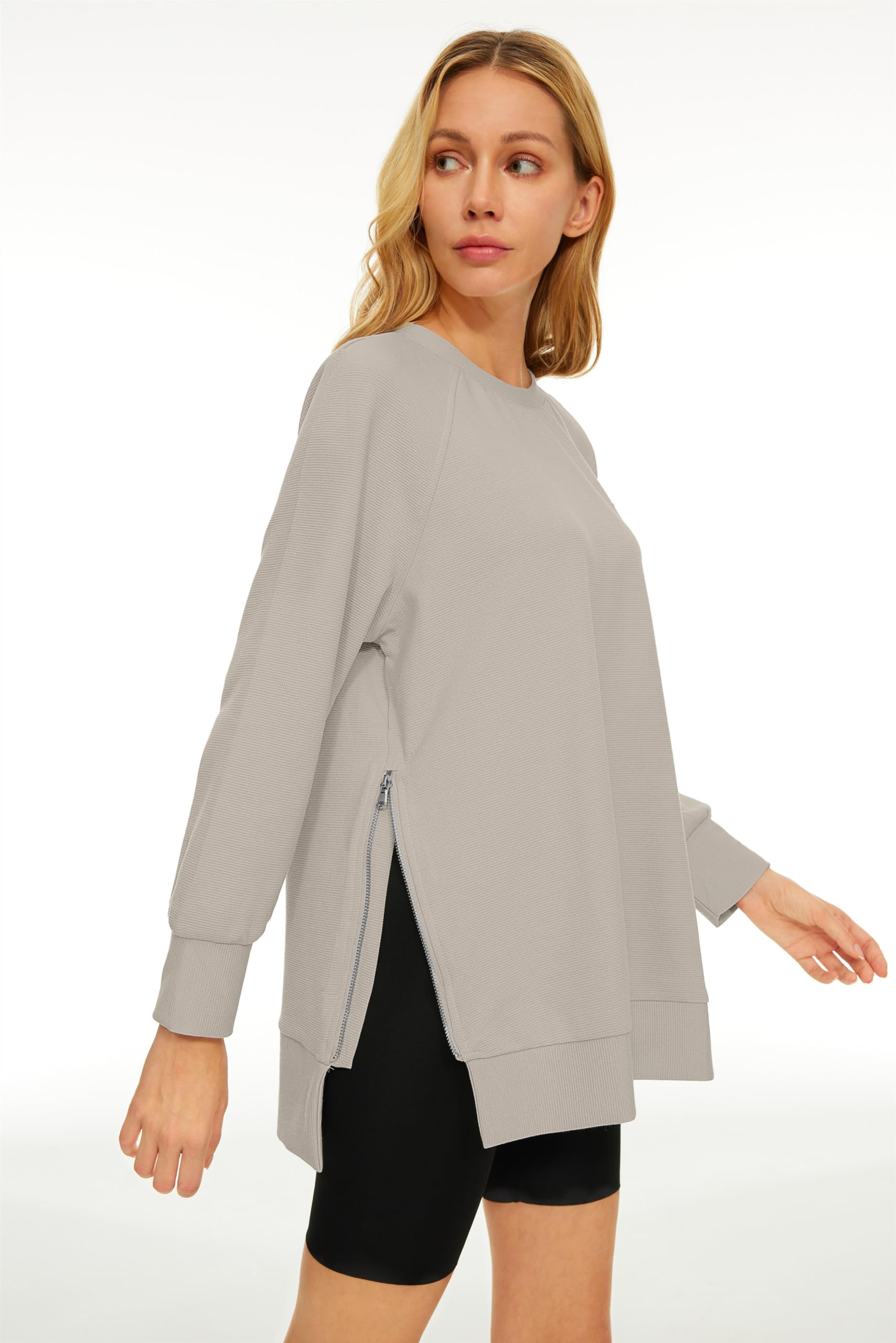 EFAN Womens Oversized Sweatshirts CrewNeck Pullover Soft Y2K Hoodies 2025 Fall Outfits Zipper Teen Girls Clothes Sweaters CreamGrey M