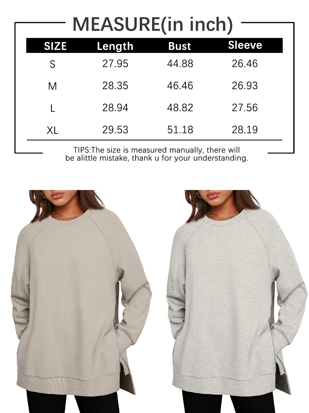 EFAN Womens Oversized Sweatshirts CrewNeck Pullover Soft Y2K Hoodies 2025 Fall Outfits Zipper Teen Girls Clothes Sweaters CreamGrey M