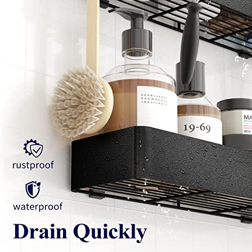 Kitsure Shower Caddy - 2 Pack 2 Soap Holder Rustproof Shower Organizer Drill-Free Shower Shelf inside Shower Large Capacity Durable Stainless Steel Shower Rack 4 Hooks Black 4.9Inchx15.7Inchx2.4Inch