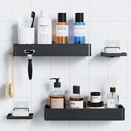 Kitsure Shower Caddy - 2 Pack 2 Soap Holder Rustproof Shower Organizer Drill-Free Shower Shelf inside Shower Large Capacity Durable Stainless Steel Shower Rack 4 Hooks Black 4.9Inchx15.7Inchx2.4Inch