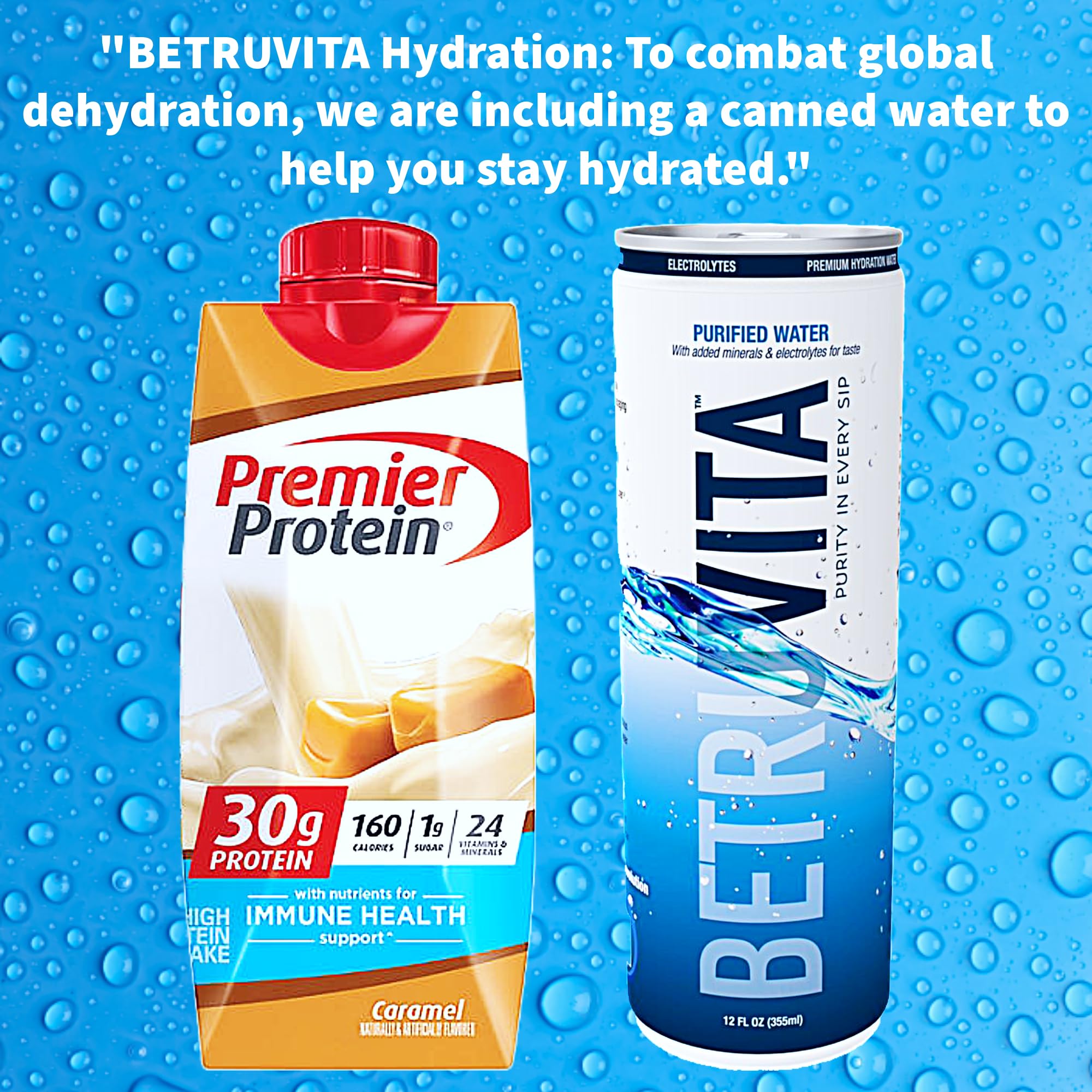 Premier Protein Shake| Variety Pack of Chocolate, Vanilla, Caramel, Cafe Latte, Strawberries |30g Protein, 1g Sugar, 24 Vitamins & Minerals, Nutrients to Support Immune Health | - 11 Fl Oz Pack of 7 | Plus Canned Water to Help you stay Hydrated - Limited