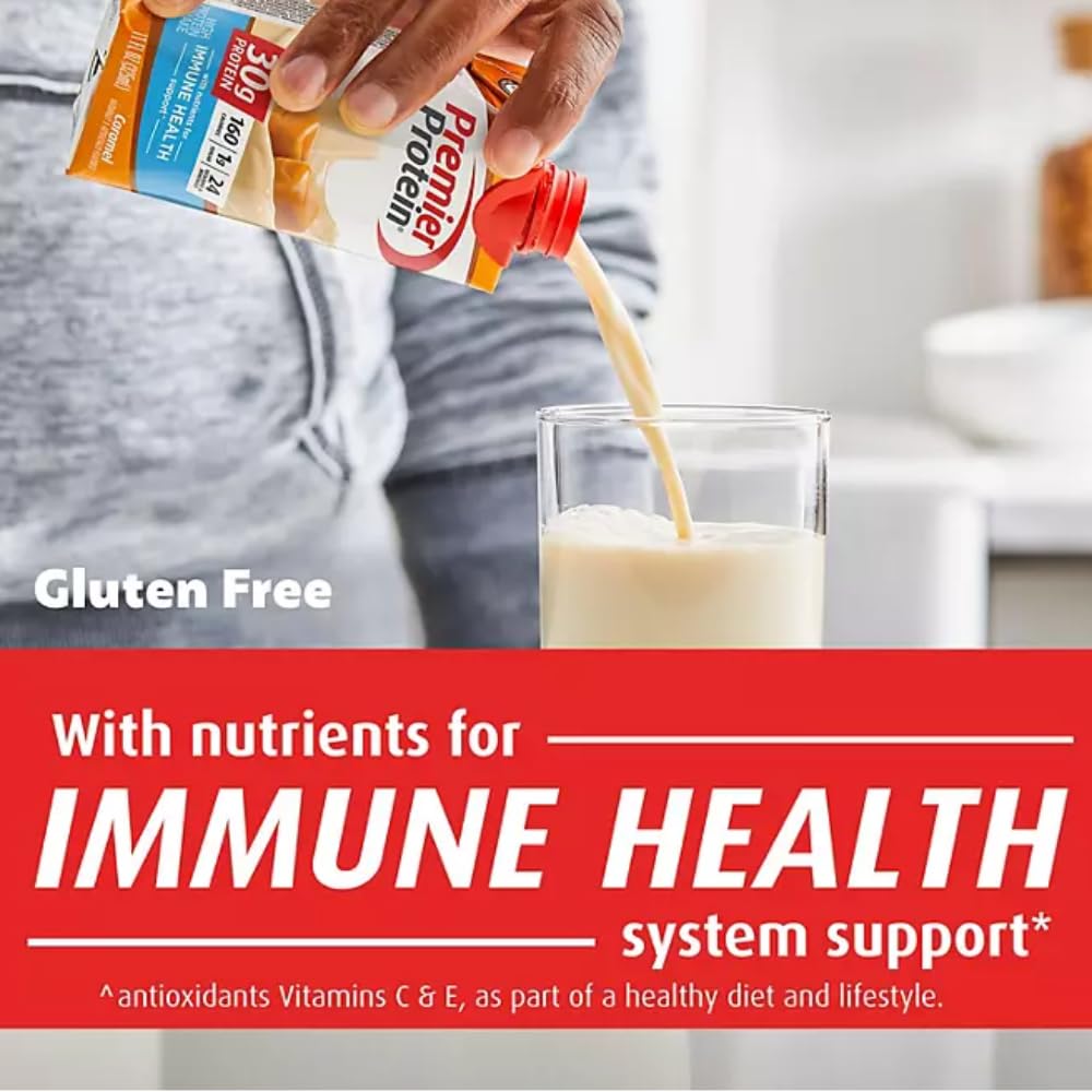 Premier Protein Shake| Variety Pack of Chocolate, Vanilla, Caramel, Cafe Latte, Strawberries |30g Protein, 1g Sugar, 24 Vitamins & Minerals, Nutrients to Support Immune Health | - 11 Fl Oz Pack of 7 | Plus Canned Water to Help you stay Hydrated - Limited