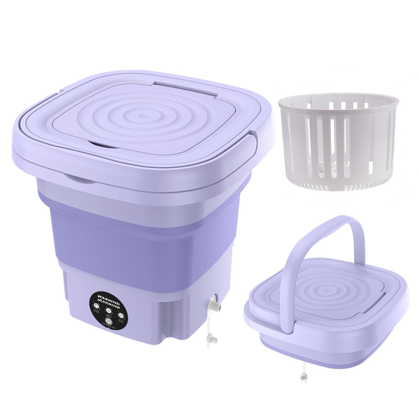 Oivley Portable Washing Machine Foldable, Small Washing Machine with 3 Modes Deep Cleaning, Mini Washer for Baby Clothes, Underwear or Small Items, Apartment, Dorm, Camping, RV, Travel, Laundry-Purple
