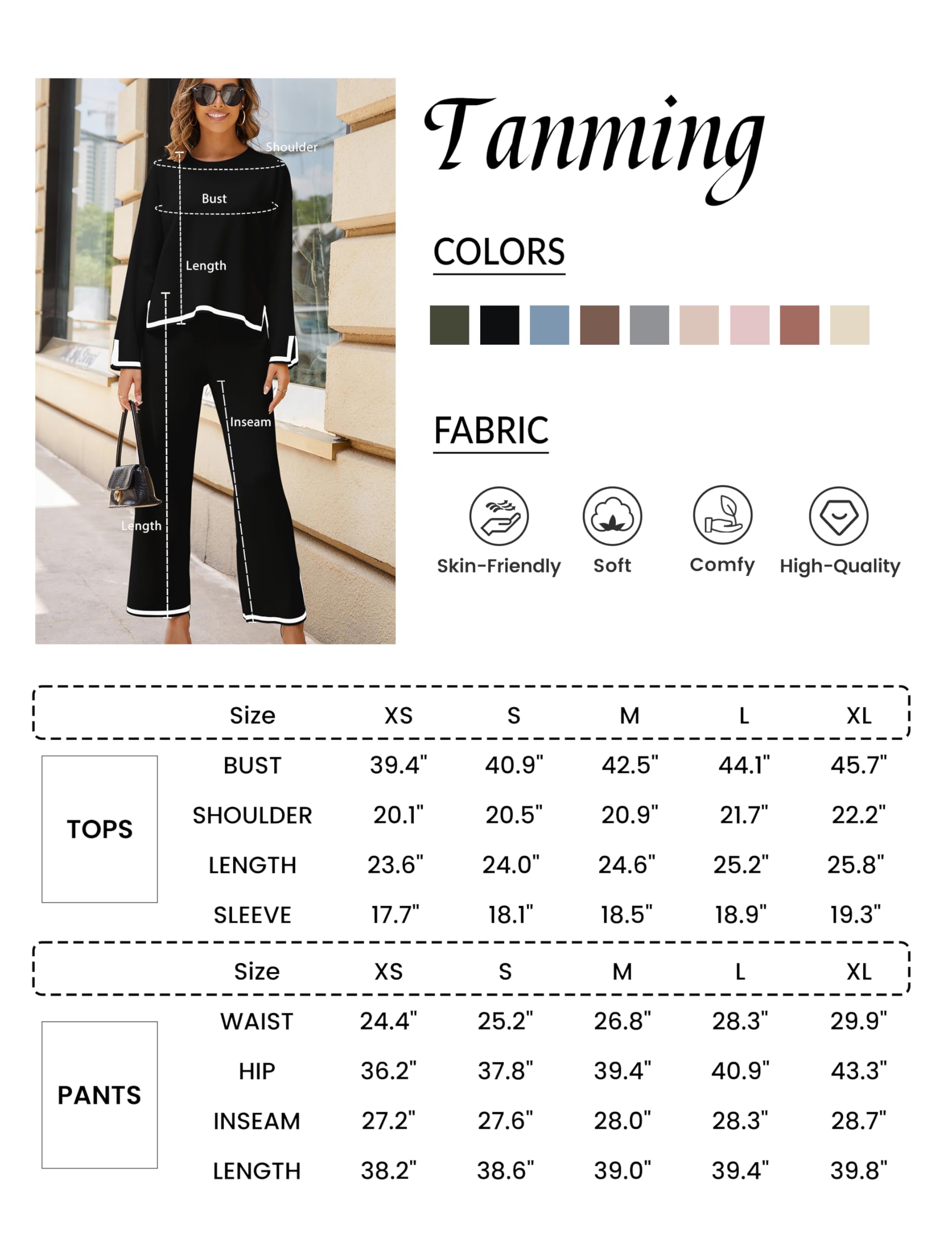 Tanming Women's 2 Piece Outfits Long Sleeve Knit Sweater Top Wide Leg Pants Lounge Sets Tracksuits (Black-S)