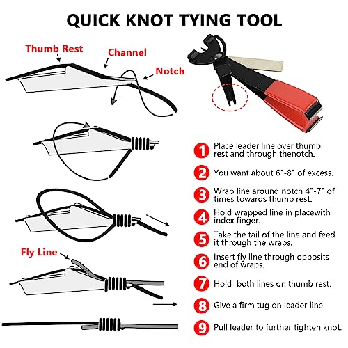 Cosmos Fishing Quick Knot Tying Tool Fly Fishing Nippers 4 in 1 Fly Line Clippers Hook Sharpener Hook Eye Needle Ket, Fly Fishing Knot Tying Kit with Zinger Retractor (Red)