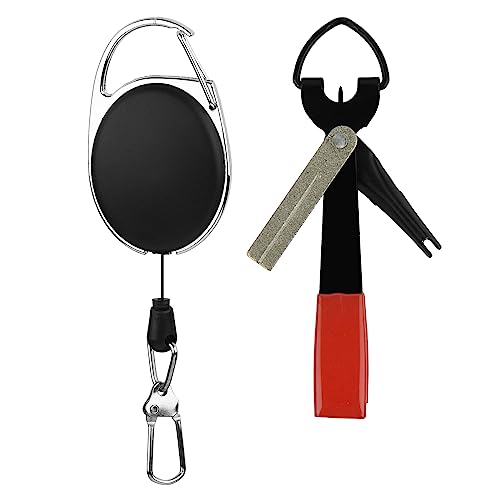 Cosmos Fishing Quick Knot Tying Tool Fly Fishing Nippers 4 in 1 Fly Line Clippers Hook Sharpener Hook Eye Needle Ket, Fly Fishing Knot Tying Kit with Zinger Retractor (Red)