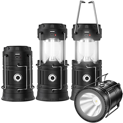 Lanterns, Camping Lantern, Solar Lantern Flashlights Charging for Phone, USB Rechargeable Led Camping Lantern, Collapsible & Portable for Emergency, Hurricanes, Power Outage, Storm (2 Pack)