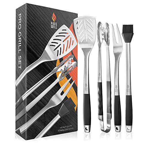Pure Grill 4-PieceĀ Stainless Steel BBQ Tool Utensil Set - Professional Grade Barbecue Accessories