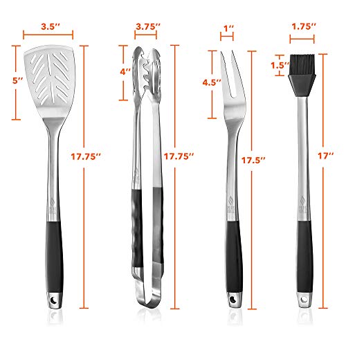 Pure Grill 4-PieceĀ Stainless Steel BBQ Tool Utensil Set - Professional Grade Barbecue Accessories