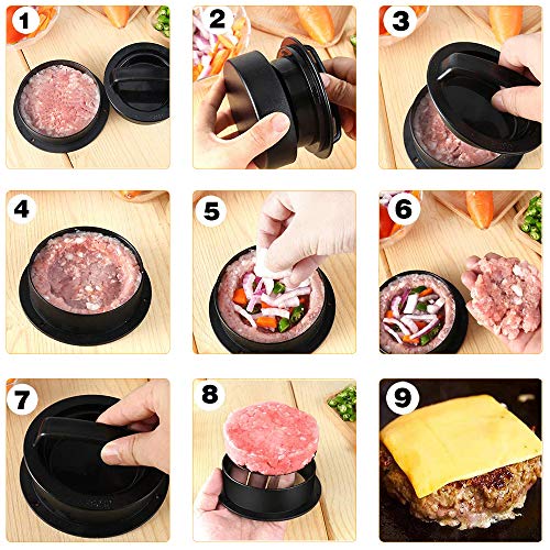 Stuffed Burger Press,3 in 1 Hamburger Patty Maker,Non Stick Burger Patties Cookery Mold to Make Stuffed Burger, Sliders Burger, Beef Burger,with 100 Wax Papers