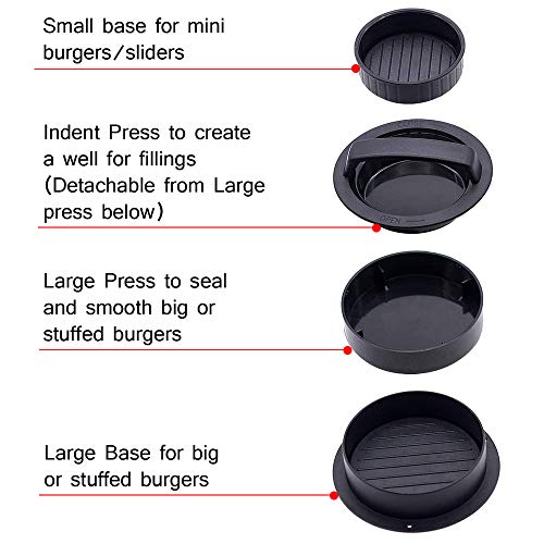 Stuffed Burger Press,3 in 1 Hamburger Patty Maker,Non Stick Burger Patties Cookery Mold to Make Stuffed Burger, Sliders Burger, Beef Burger,with 100 Wax Papers