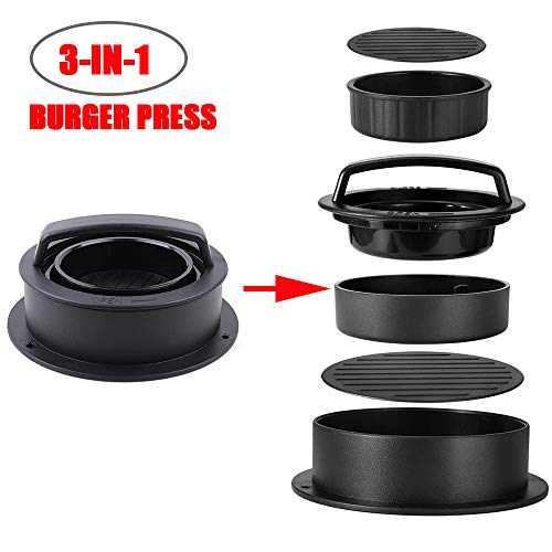 Stuffed Burger Press,3 in 1 Hamburger Patty Maker,Non Stick Burger Patties Cookery Mold to Make Stuffed Burger, Sliders Burger, Beef Burger,with 100 Wax Papers