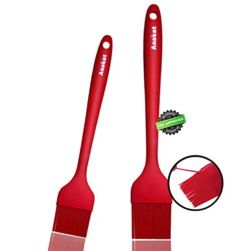Anaeat High Heat Resistant Silicone Basting Pastry Brush Set of 2- Hygienic One Piece Design Spread Oil Butter for BBQ Grill Barbecue Baking Kitchen Cooking - BPA Free & Dishwasher Safe (10"+8")