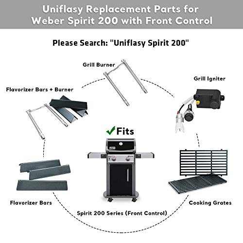 Uniflasy 7635 Flavorizer Bars, 69785 Grill Burner Tubes, Propane Regulator and Hose with Propane Tank Gauge Indicator for Weber Spirit I & II 200 with Front Control, Spirit E210, E220, S210, S220