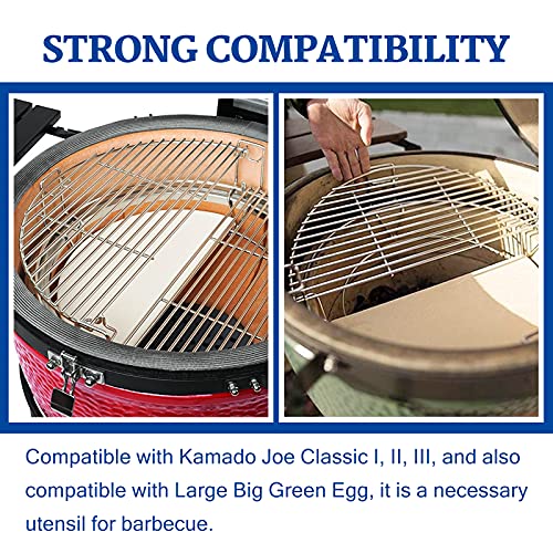 VANKEY 24’’ Half Moon Stainless Steel Cooking Grate for Kamado Joe BJ-HCIGRIDDLE ,XLarge Big Green Egg Grill Grids Grates ,Kamado Joe Big Joe Reversible Griddle Accessories