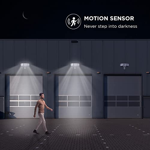 Home Zone Security Smart SMD LED Outdoor Flood Light, 3500LM, 3000-5000K Adjustable Color Temperature, Long & Wide 70’ x 240° Motion Sensor Detection, WiFi, Works w/Alexa & Google, Aluminum Heads