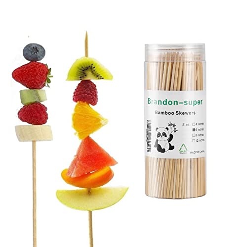 Natural Bamboo Skewers for BBQ,Appetizers,and More - Wooden Sticks for Grilling,Ideal for Appetizers,Cake Decoration,Cheese,Cocktail, Marshmallow 200 Count Pack