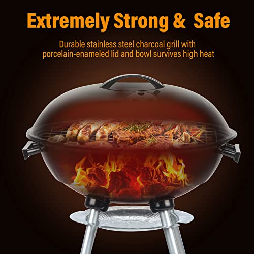 Wonlink Charcoal Grill, 18.5 Inch Portable Camping BBQ Grill with Wheels for Outdoor Cooking Picnic Barbecue