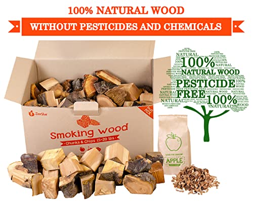 Zorestar Apple Cherry Wood Chips for Smoker (Fruit Mix) - 13-15lb - 100% All Natural Wood Chunks for Smoking and Grilling