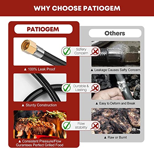 PatioGem Propane Hose Extension 20FT, Both Ends 3/8" Female Flare Propane Hose Assembly, Pipe Fitting 3/8" Flare x 1/8" MNPT, Extension Gas Line for Propane Appliances, LP Gas Hose