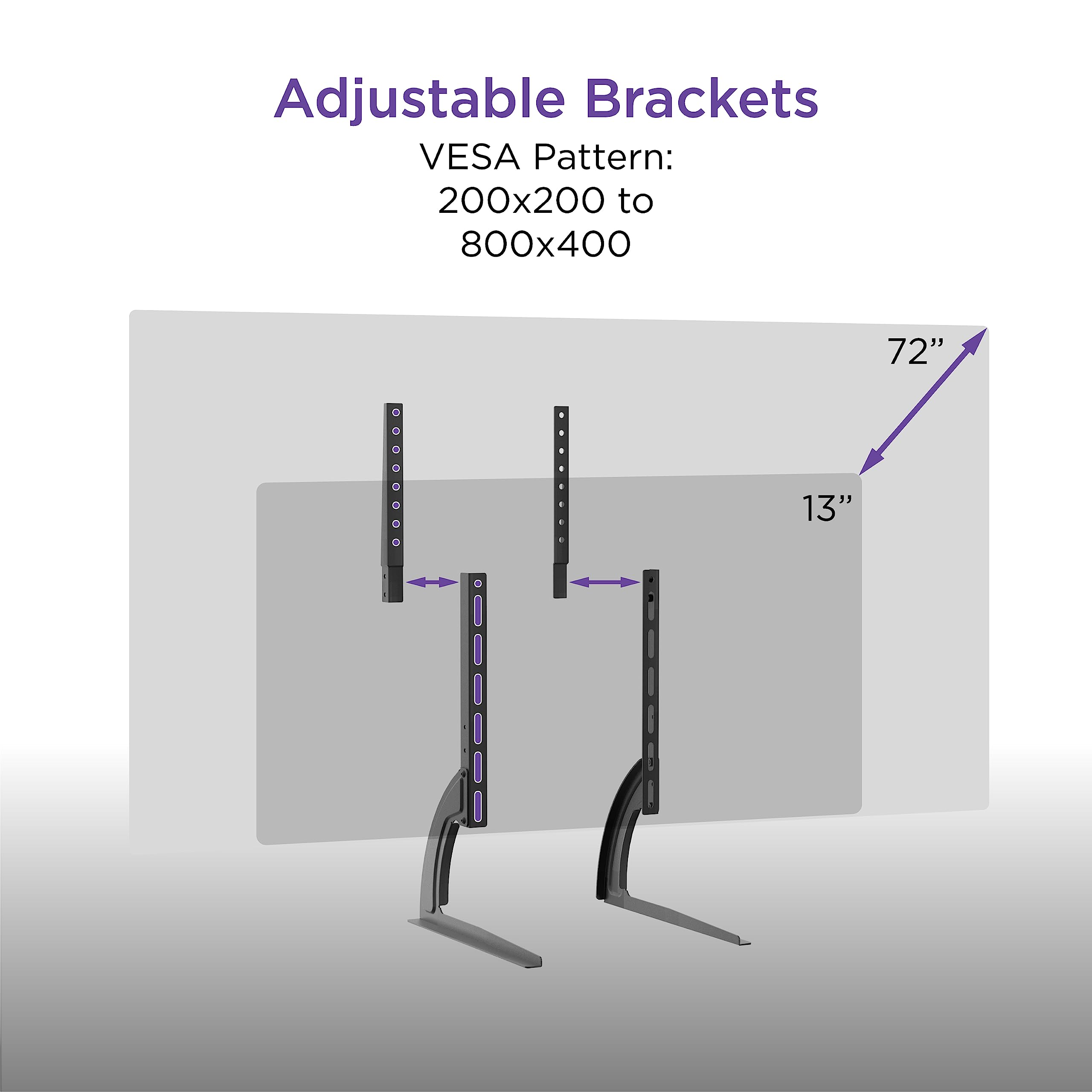 ProMounts Universal Fixed Tabletop TV Stand, Heavy Duty Adjustable Bracket for 13-72 Inch LED LCD OLED Plasma Flat and Curved TV Screens Holds Up to 110 lbs, Max VESA 800x400