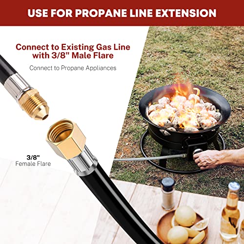 PatioGem Propane Hose Extension 20FT, Both Ends 3/8" Female Flare Propane Hose Assembly, Pipe Fitting 3/8" Flare x 1/8" MNPT, Extension Gas Line for Propane Appliances, LP Gas Hose