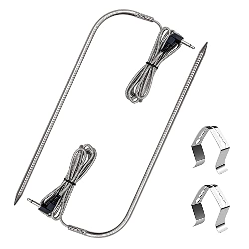 2-Pack Temperature Meat Probe Replacement for All Louisiana Pellet Grills and Smoker Grills, 3.5mm Plug Waterproof BBQ Thermometer Probe Comes with Probe Clip Holder