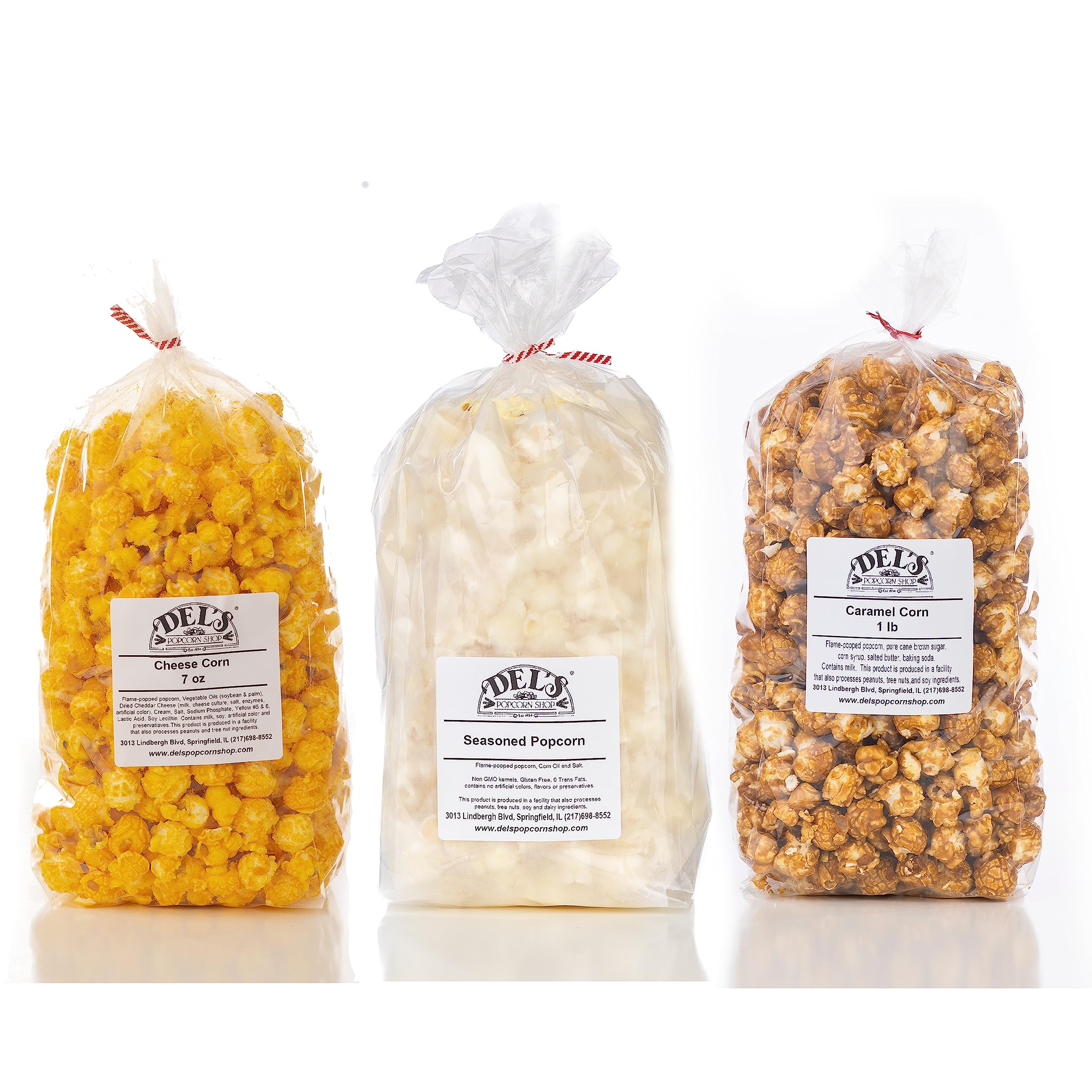 Del's Popcorn Variety Pack (Three Pack) - Gourmet Popcorn Gift Set (Cheese/Caramel/Seasoned)