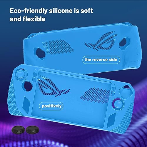 PAKESI Silicone Case for ASUS ROG Ally 2023 Release,Handheld Game Console Cover Protector Case with 2 Thumb Grip Caps and 2 Pack Screen Protectors - Enhance Your Gaming Experience(Blue)
