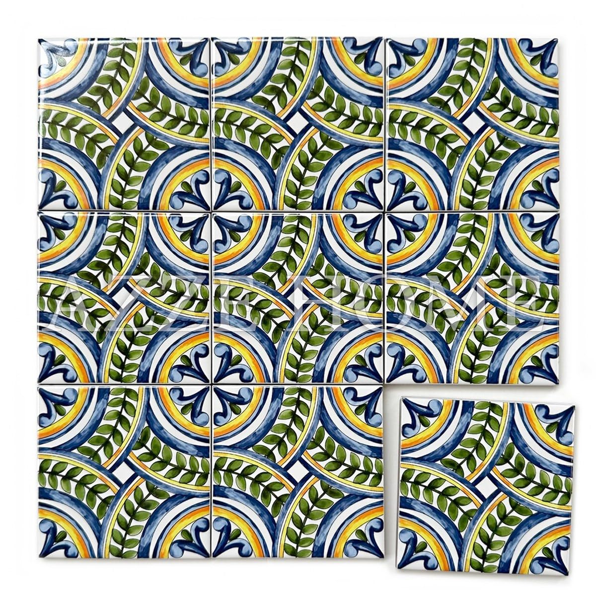 AZZEHOME Porcelain Tiles 4x4'', Pack of 10 Handmade Products, (NOT Stickers) Balcony, Garden, Bathroom, Kitchen, Indoor & Outdoor Ceramics, ics132