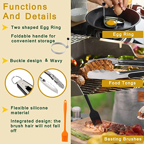 Grilljoy Griddle Accessories Kit Set for Hibachi Grill Flat Top - 26PC Non-Slip Grill Spatulas Set with Cleaning Pad, Burger Press, Egg Rings for Camping Grilling - Ideal for Men Women