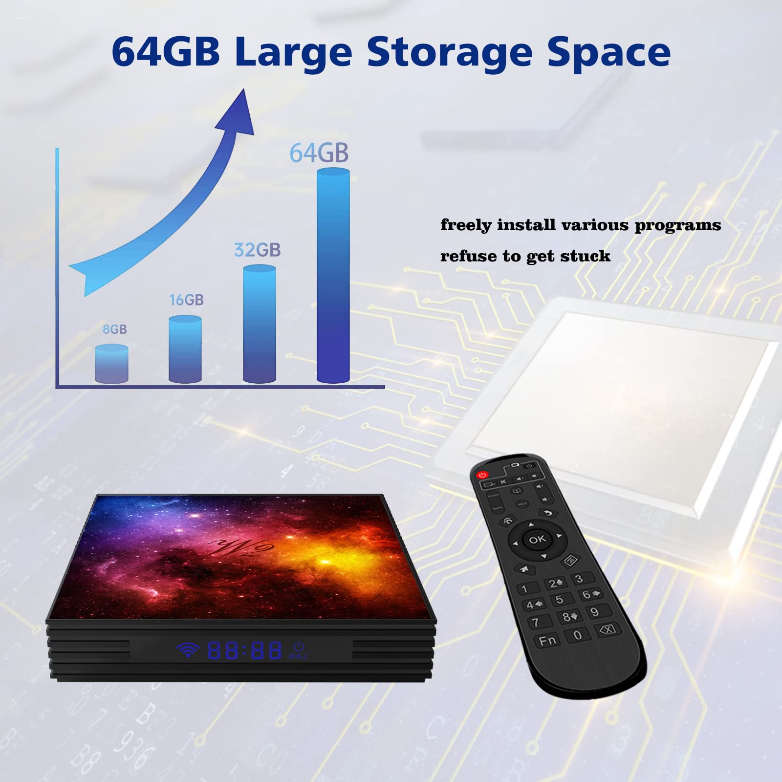 Android 11 TV Box 4GB RAM 64GB ROM W2 Mali-G31 Smart Set Top Box Builtin 2.4G/5G WiFi Bluetooth 4.2, Media Player Support 3D 4K UHD Videos, with Wireless Mini Keyboard
