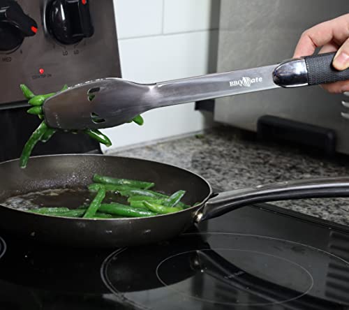 BBQ Mate Gator Grip Snake Eye Tongs - extra long 18" inch heavy duty stainless steel tongs for grilling, cooking, and barbecue