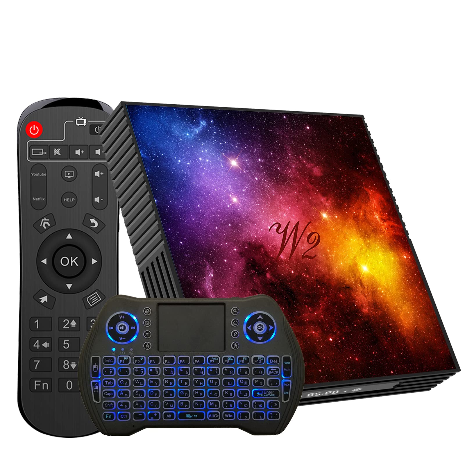 Android 11 TV Box 4GB RAM 64GB ROM W2 Mali-G31 Smart Set Top Box Builtin 2.4G/5G WiFi Bluetooth 4.2, Media Player Support 3D 4K UHD Videos, with Wireless Mini Keyboard