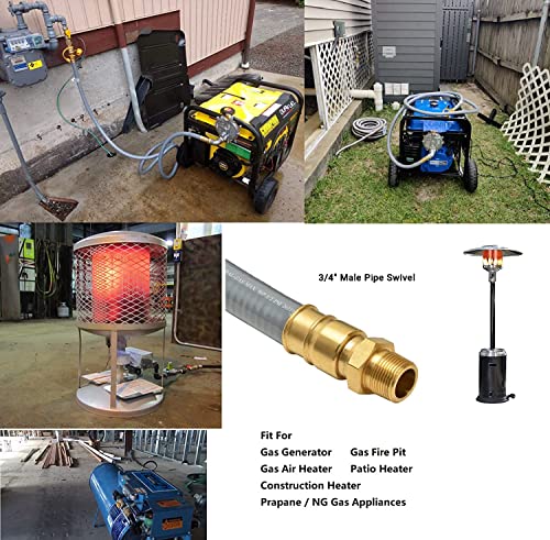 15FT 3/4" ID Natural Gas Hose with 3/4 Quick Connect for Standby Generators, Long 3/4 Gas Flex Line Hose for NG/LP Propane Appliances Construction Heaters, Tool Included
