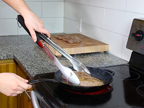 BBQ Mate Gator Grip Snake Eye Tongs - extra long 18" inch heavy duty stainless steel tongs for grilling, cooking, and barbecue