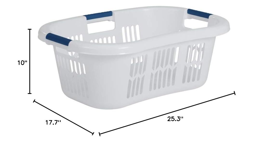 Rubbermaid XL Hip-Hugger Laundry Basket/Hamper, 2.1-Bushel, White, Stackable Storage Bin/Organizer for Bathroom/Bedroom/Dorm/Home