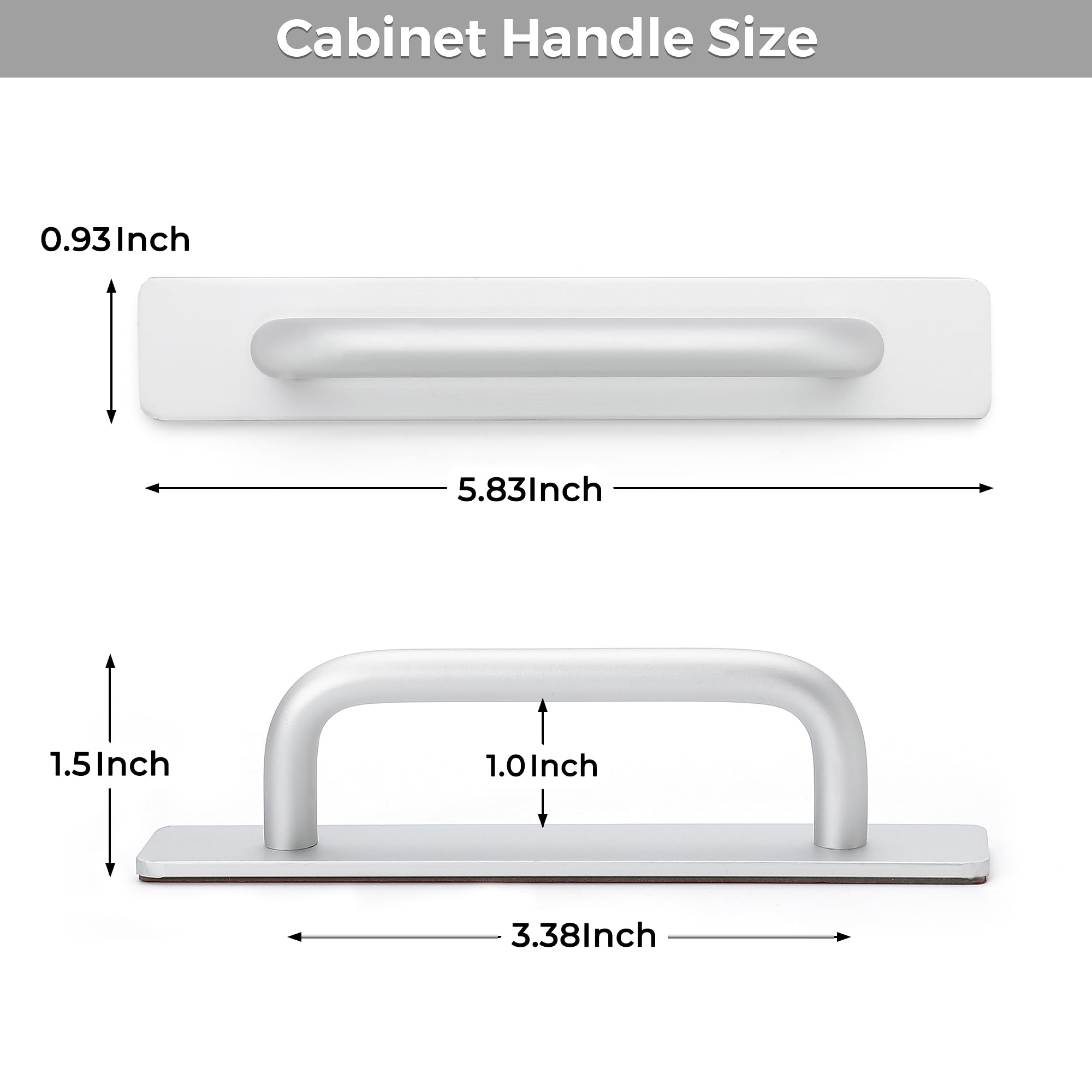 2 Pack Adhesive Handles Self Stick Instant Cabinet Handles 5.83" Stick on Cabinet Handles Drawer Push Pull Handles Helper Sliding Screen Door Handles for Sliding Closet Window Wardrobe - Silver